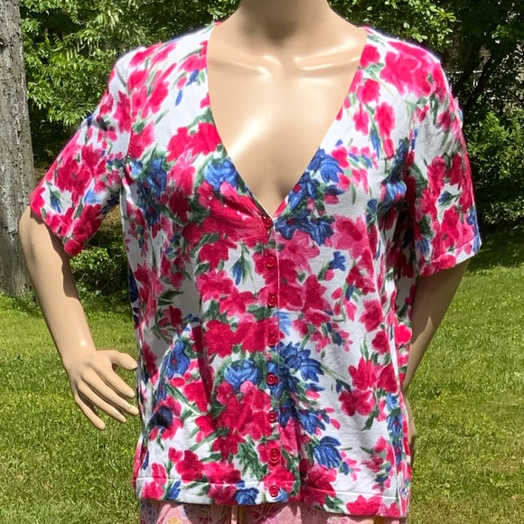 Talbots | Sweaters | Talbots Floral Cottonrayon Cardigan In Pink White ...